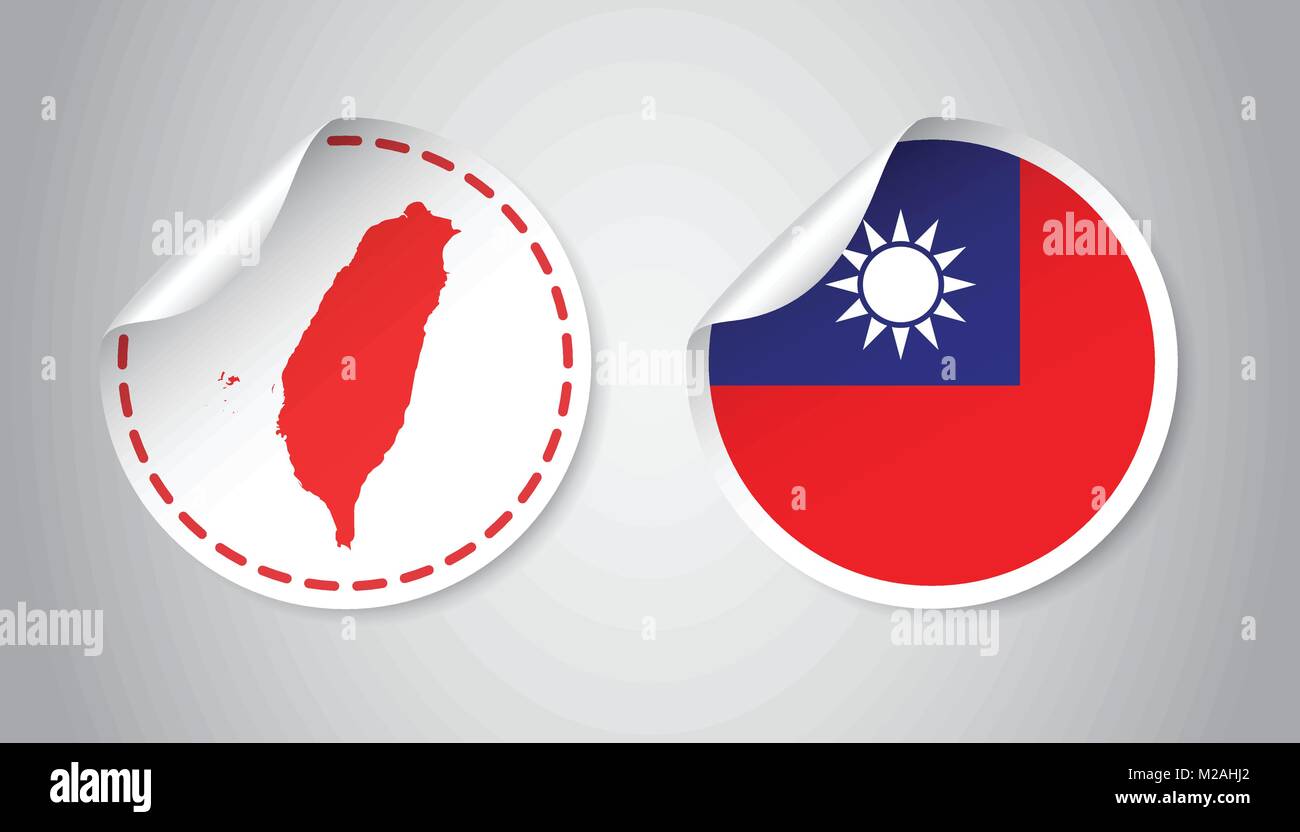 Taiwan sticker with flag and map. Label, round tag with country. Vector ...