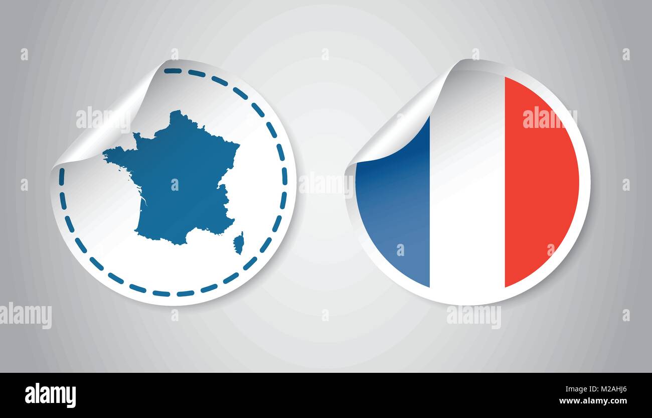 France sticker with flag and map. Label, round tag with country. Vector ...