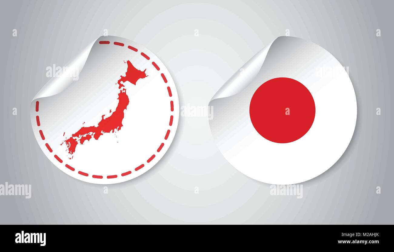 Japan sticker with flag and map. Label, round tag with country. Vector ...