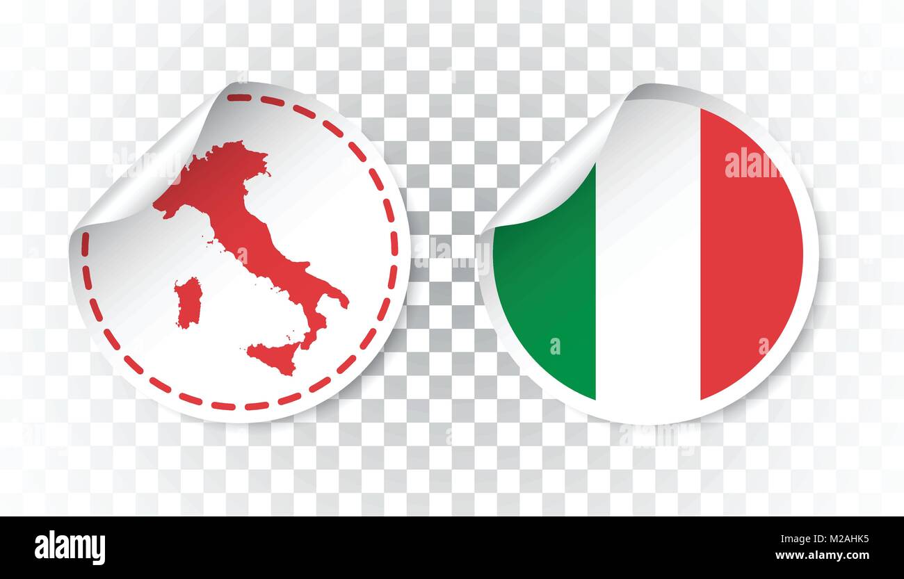 Italy sticker with flag and map. Label, round tag with country. Vector ...
