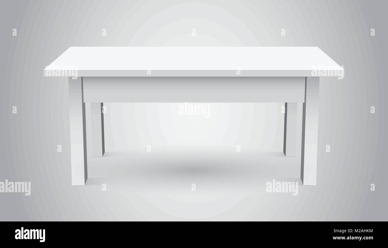 Vector 3d table for object presentation. Empty white top table isolated on gray background Stock ...