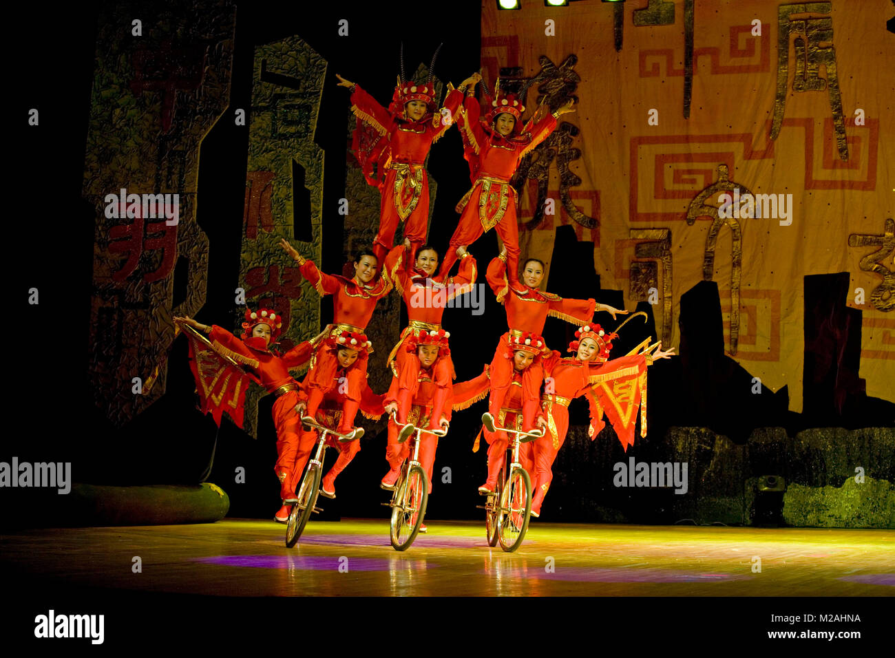 China. Beijing. Chaoyang Theater. Acrobats performing on bicycles Stock ...