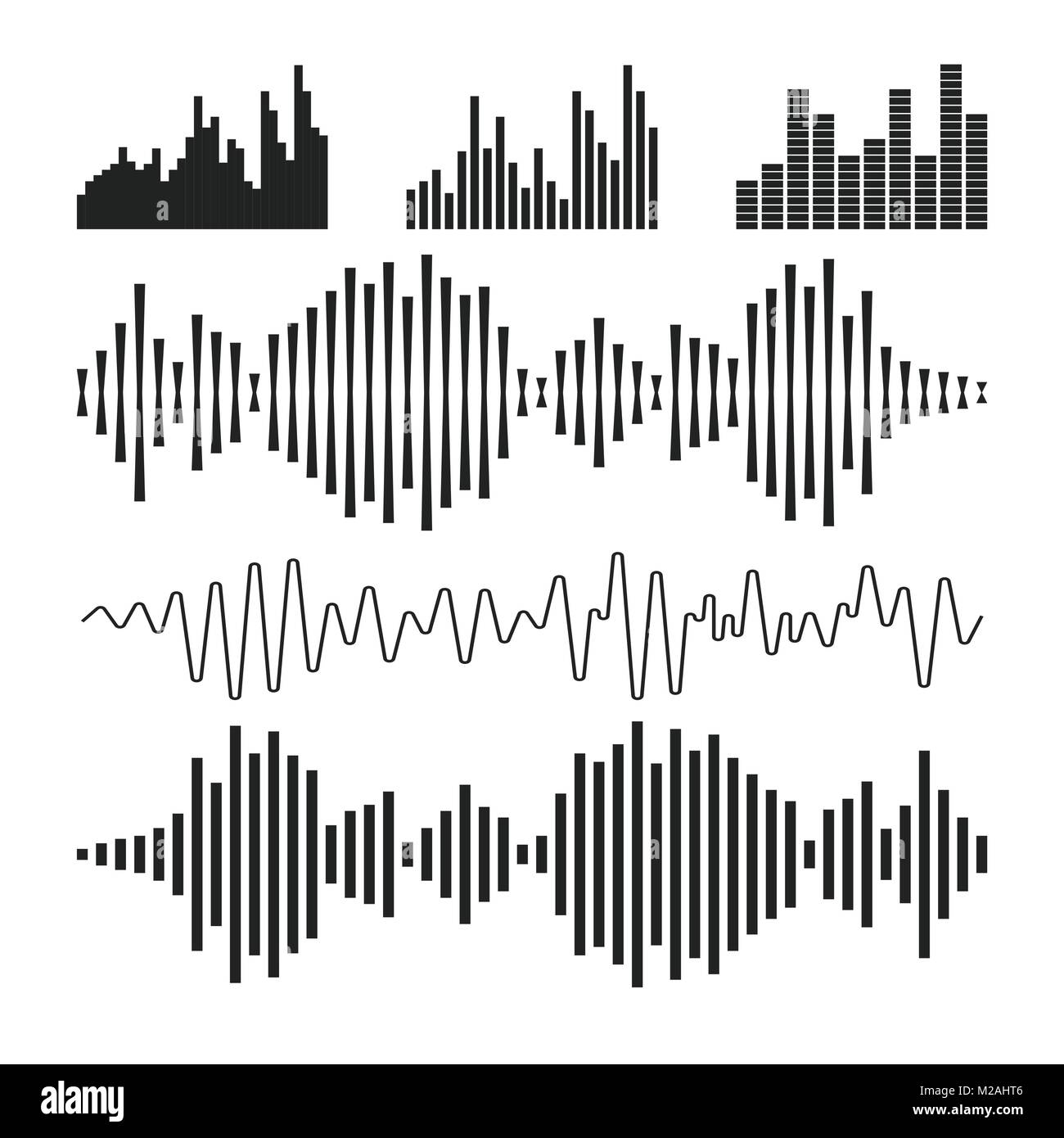 Vector sound waveforms icon. Sound waves and musical pulse vector ...