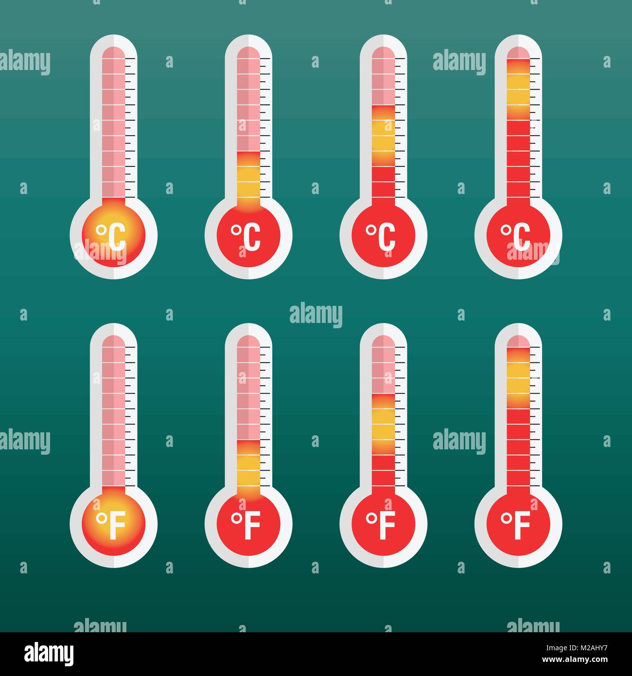 Thermometers icon with different levels. Flat vector illustration on ...