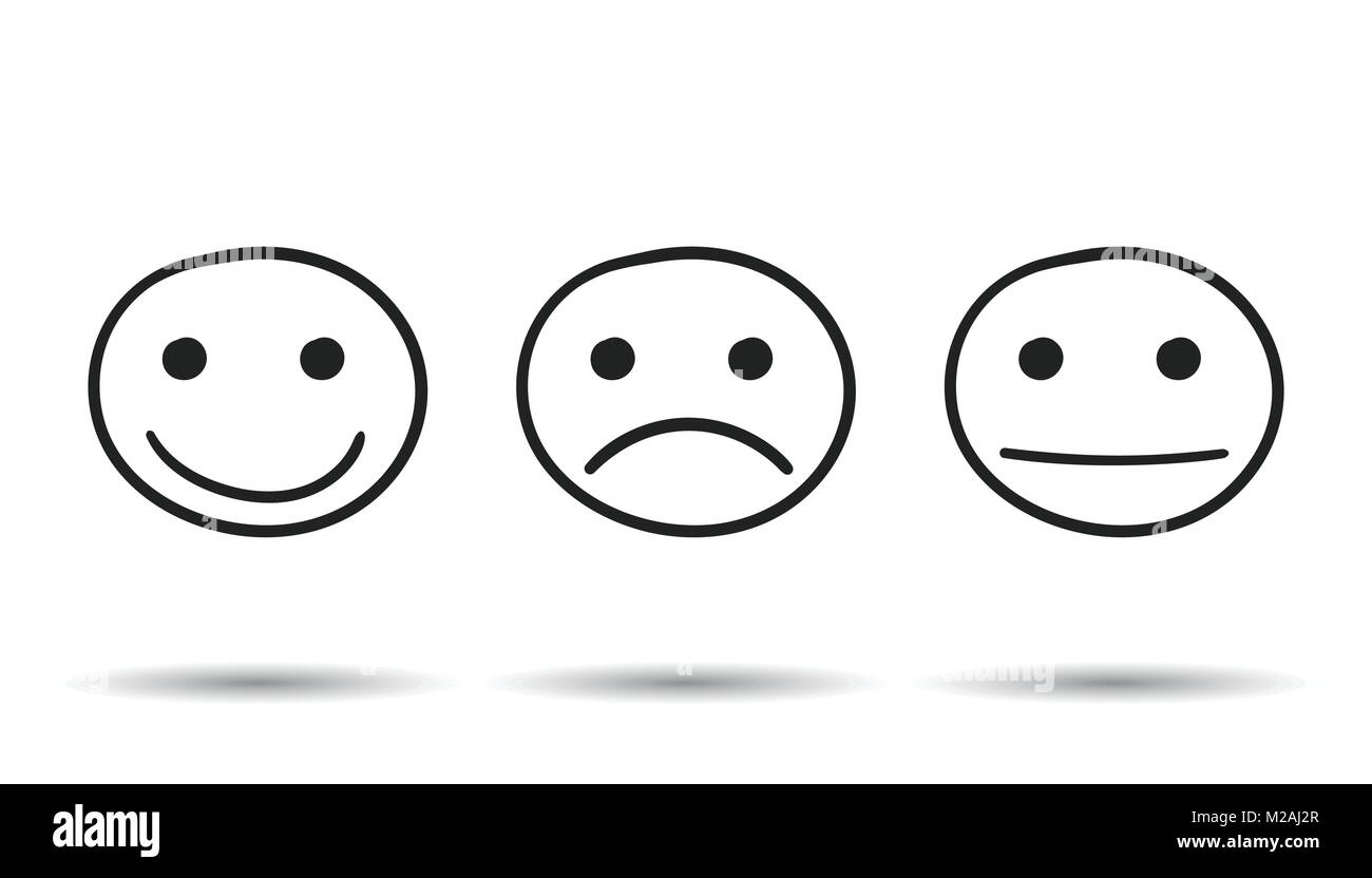 Hand drawn smiley icon. Emotion face vector illustration in flat style ...