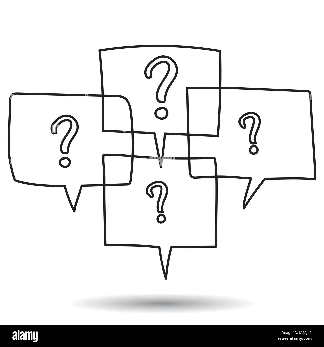 Question marks in thought bubbles. Hand drawn line art cartoon vector ...
