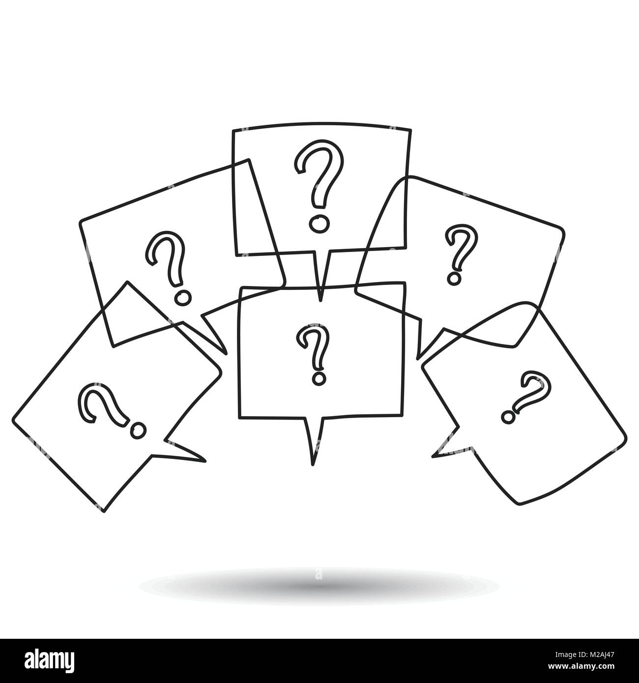 Question marks in thought bubbles. Hand drawn line art cartoon vector ...