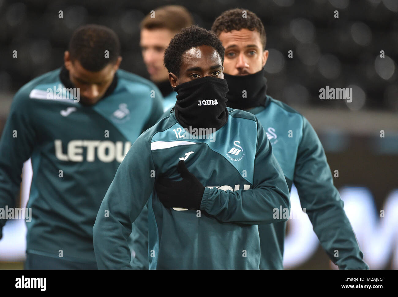 Swansea City's Wayne Routledge warming up before the Emirates FA Cup ...