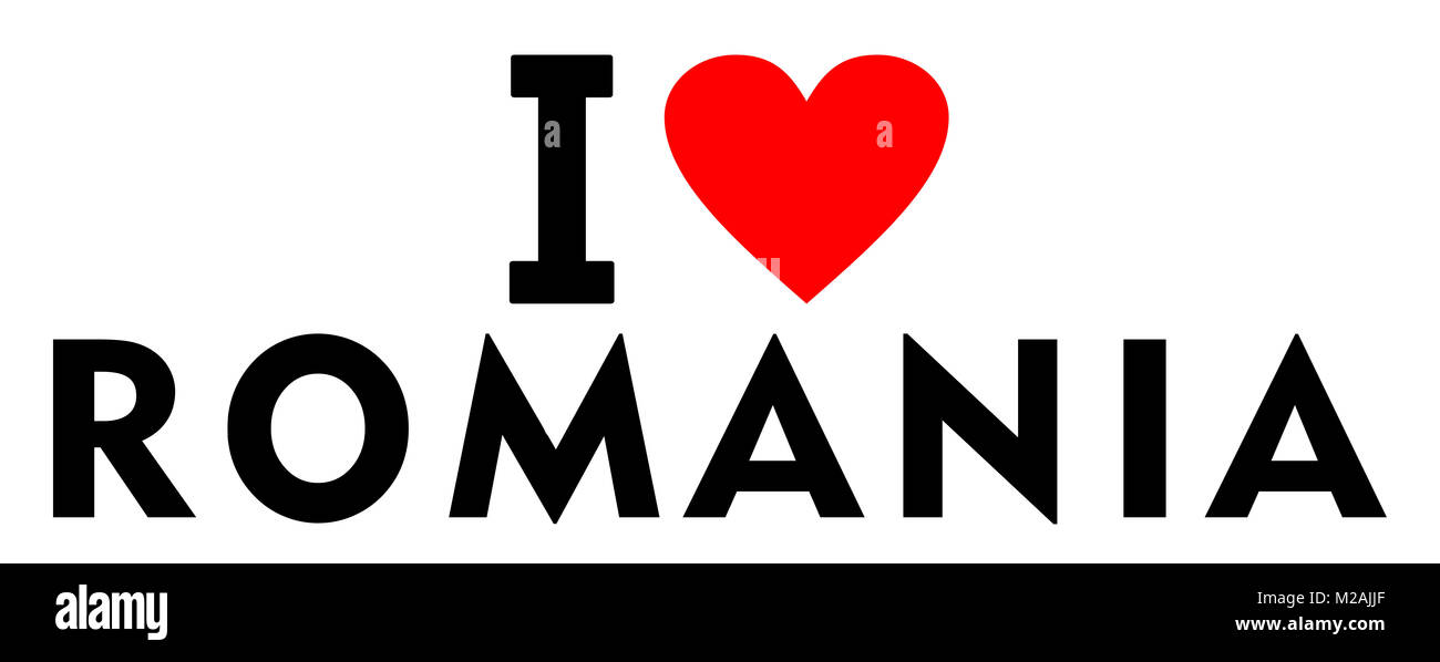 I love Romania country text red heart message Stock Photo - Alamy