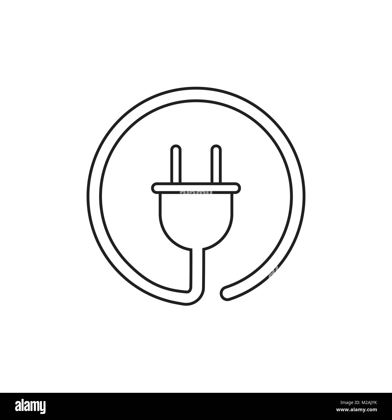 Plug vector icon in line style. Power wire cable flat illustration ...