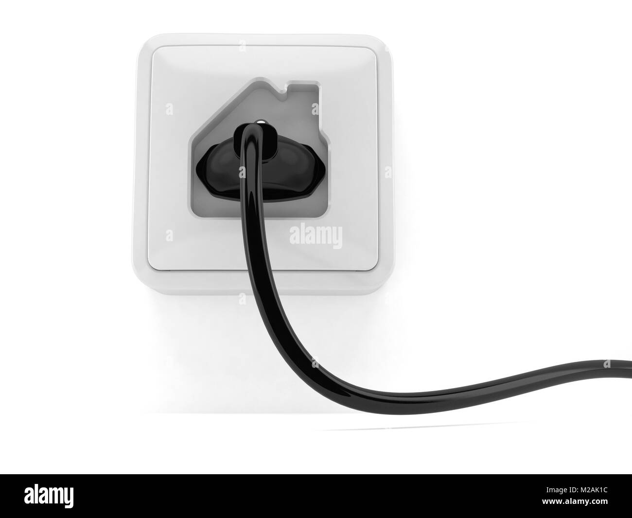 Outlet in house shape with electric plug isolated on white background ...