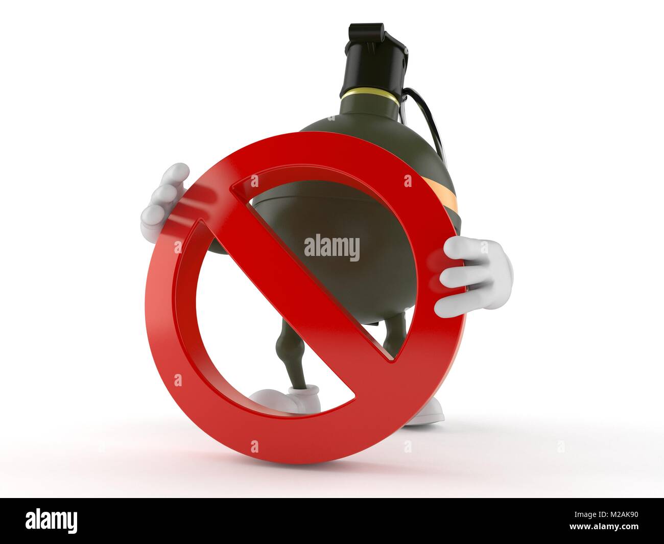 Hand grenade character with forbidden sign isolated on white background ...