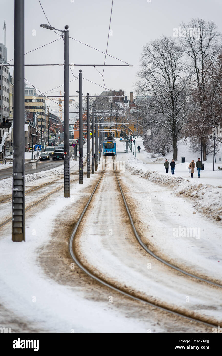 Tram in the snow hi-res stock photography and images - Alamy