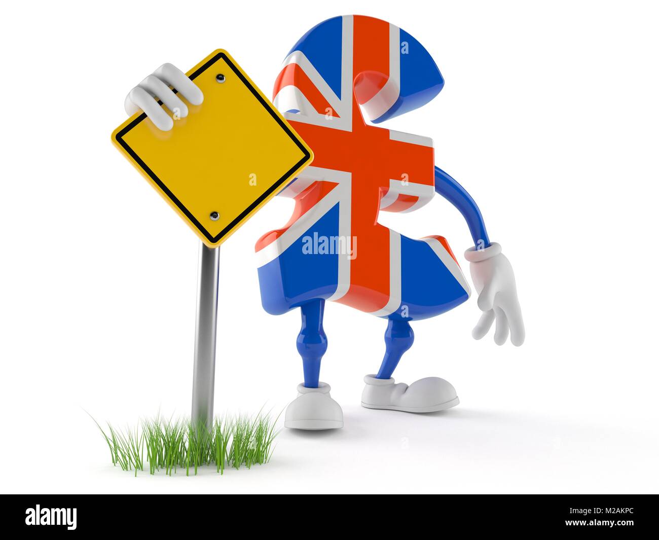 Pound currency character with blank road sign isolated on white ...