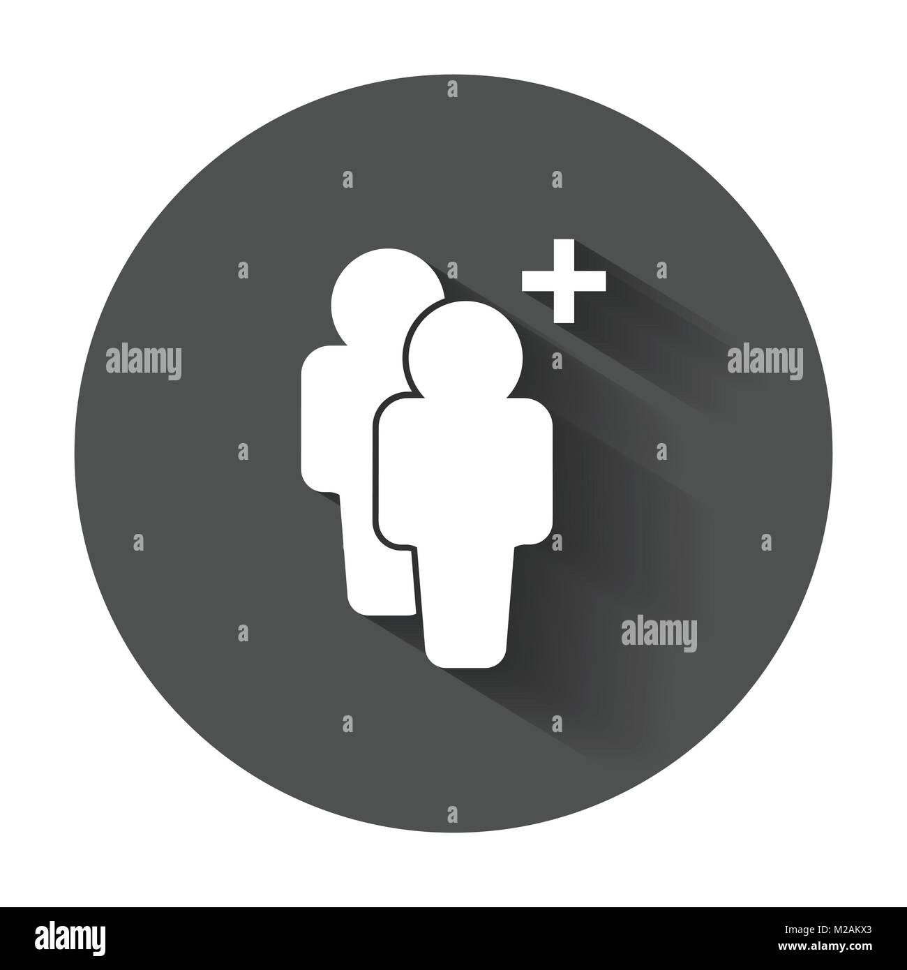 People icon with plus glyph. Flat people vector illustration with long ...