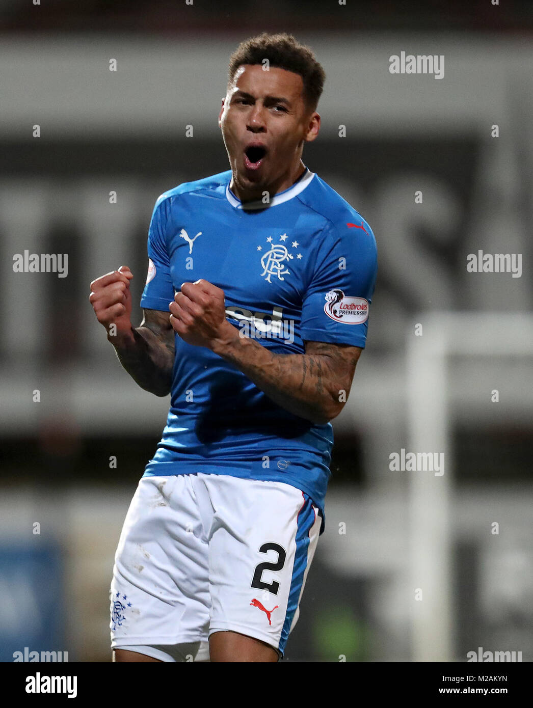 Rangers' James Tavernier celebrates scoring his side's second goal of ...