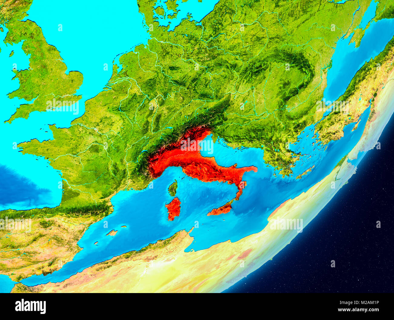 Map of Italy as seen from space on planet Earth. 3D illustration ...