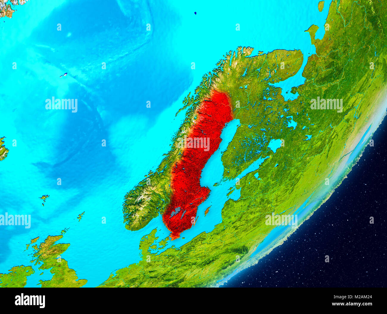 Map of Sweden as seen from space on planet Earth. 3D illustration ...