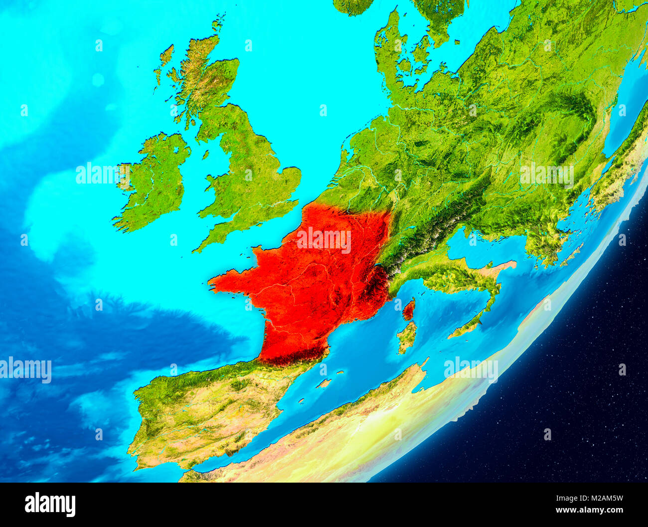 Map of France as seen from space on planet Earth. 3D illustration ...