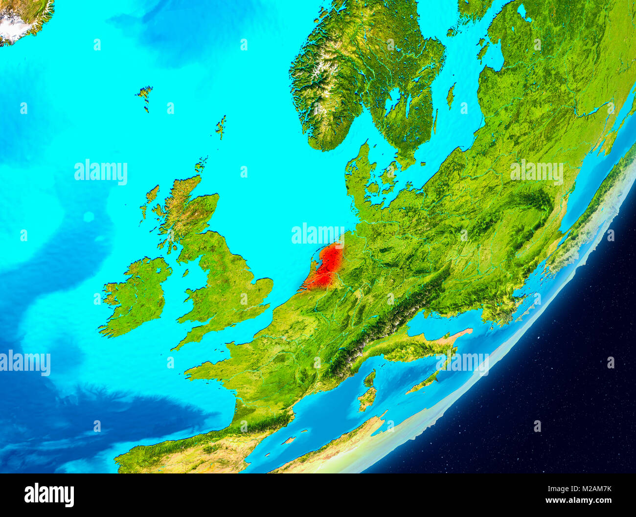 Map of Netherlands as seen from space on planet Earth. 3D illustration ...