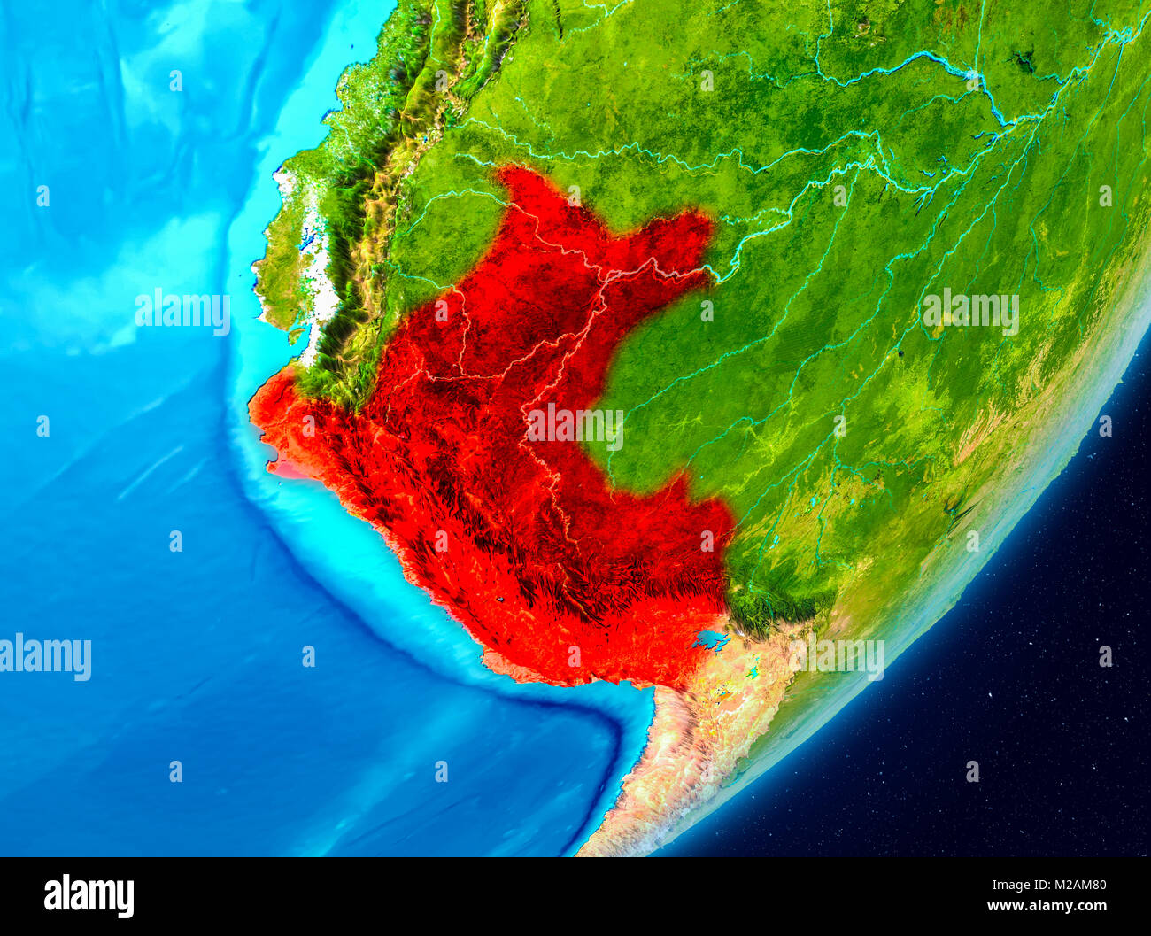 Map of Peru as seen from space on planet Earth. 3D illustration ...