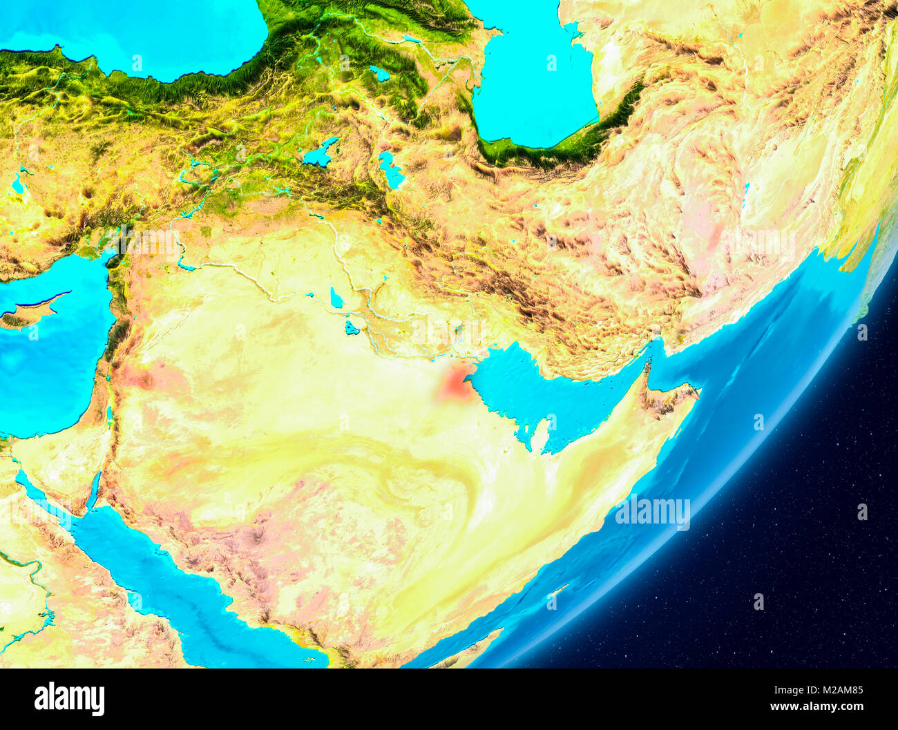 Map of Kuwait as seen from space on planet Earth. 3D illustration ...