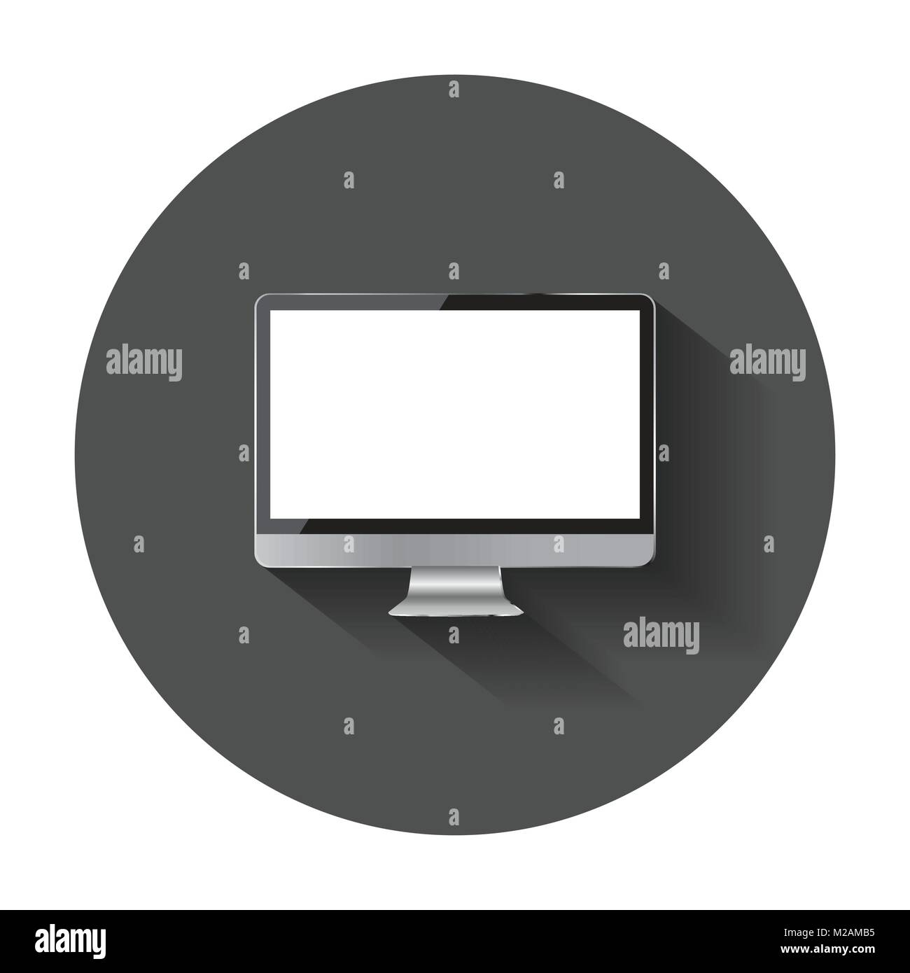 Desktop computer flat icon. Realistic vector illustration with long ...