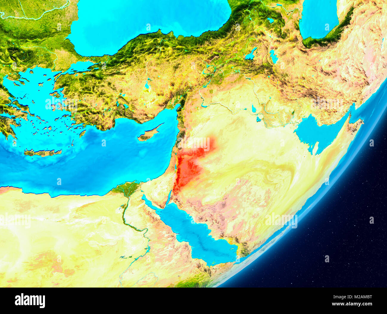 Map of Jordan as seen from space on planet Earth. 3D illustration ...