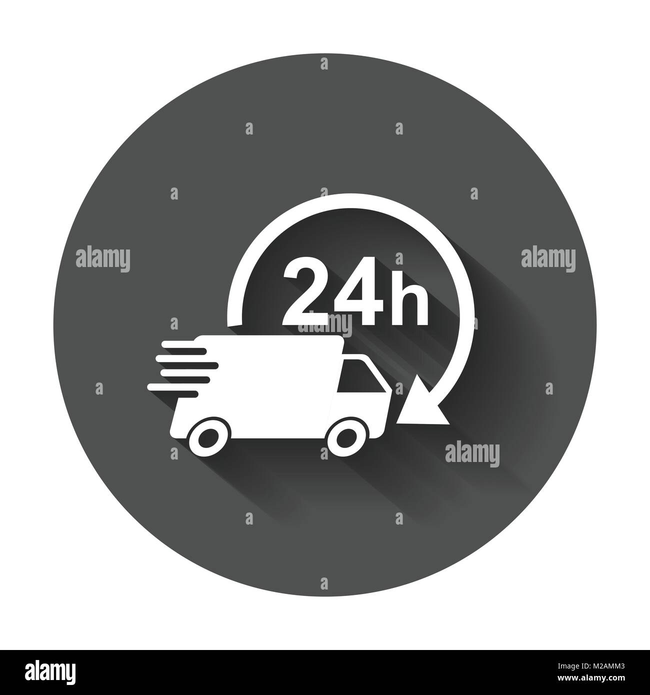 Delivery truck 24h vector illustration. 24 hours fast delivery service ...