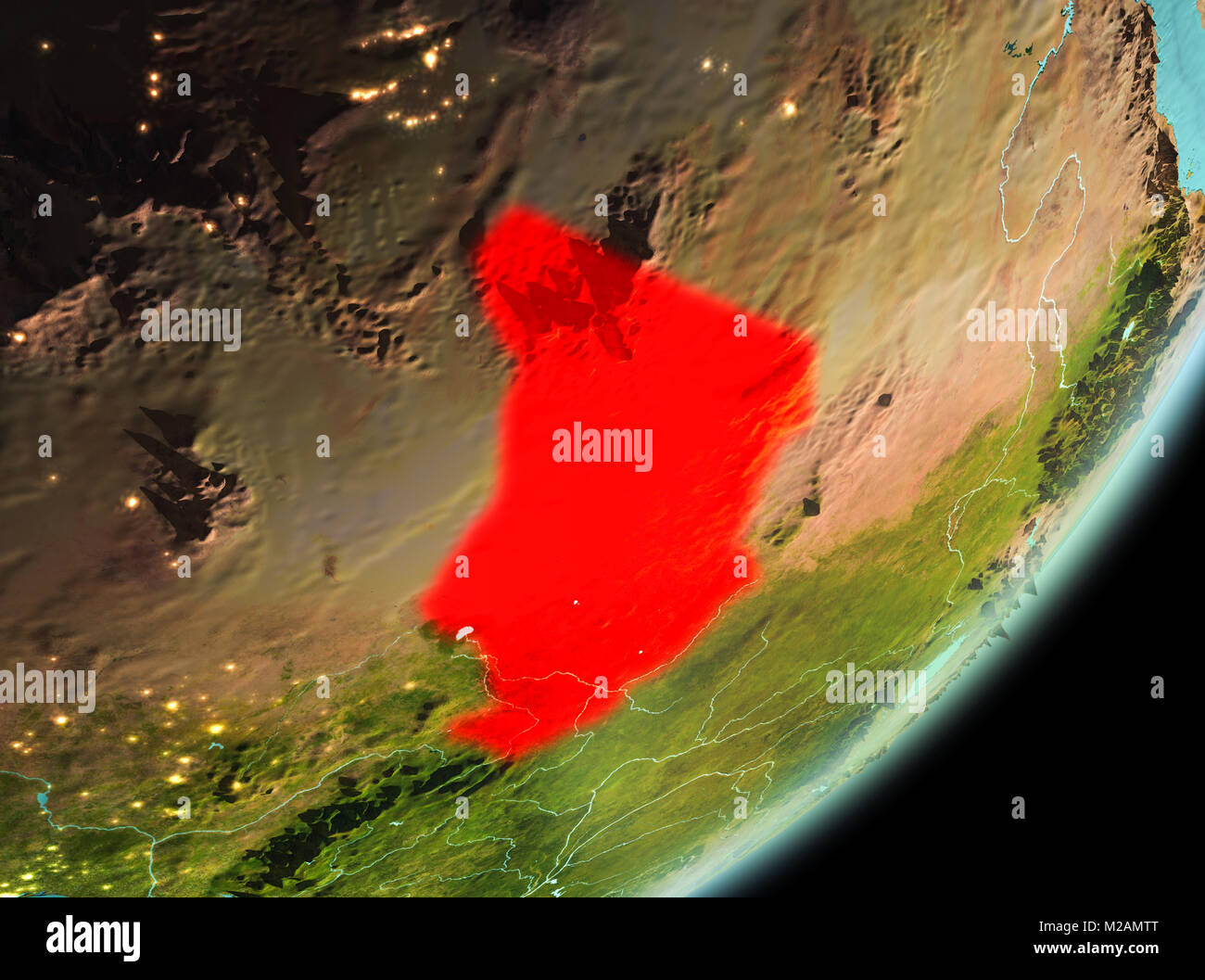 Chad in the morning highlighted in red on planet Earth. 3D illustration. Elements of this image ...