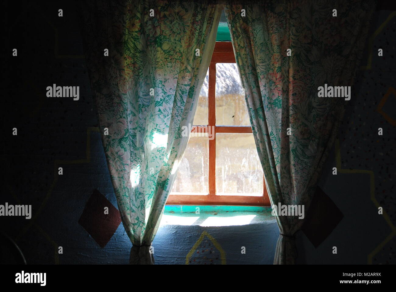 Old window with curten Stock Photo - Alamy
