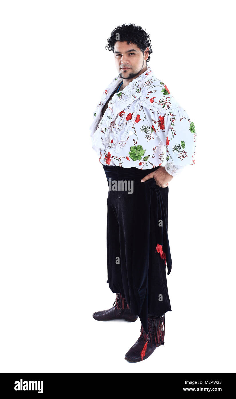 portrait of a professional male dancer in Gypsy costume on white ...