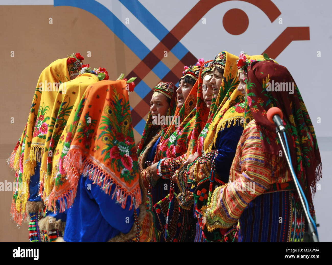 People in traditional folk costume of The National Folklore Fair in ...