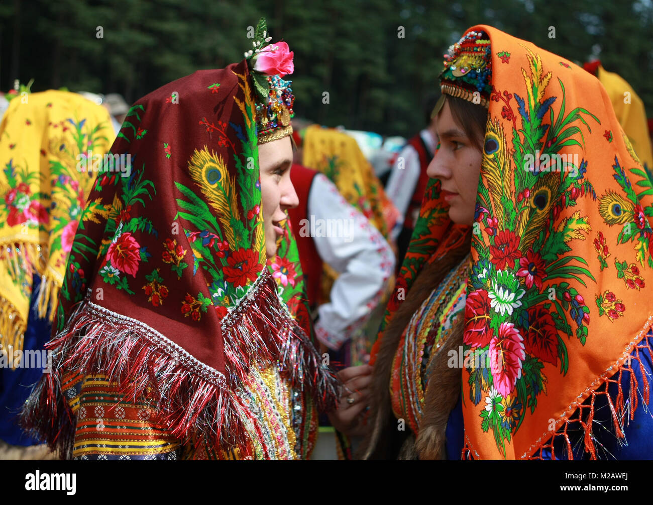 People in traditional folk costume of The National Folklore Fair in ...