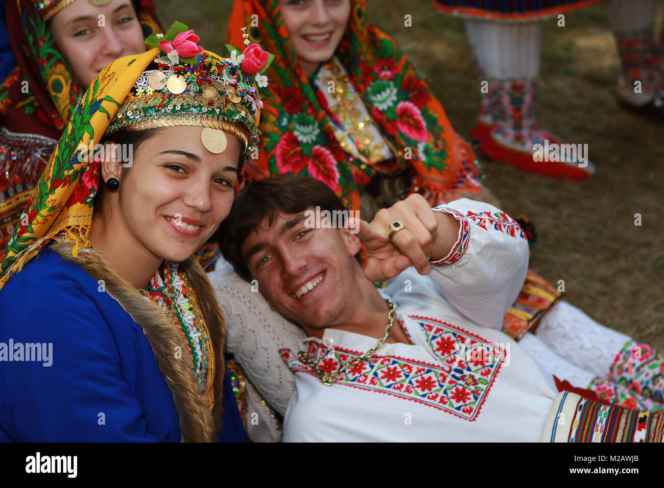 People in traditional folk costume of The National Folklore Fair in ...