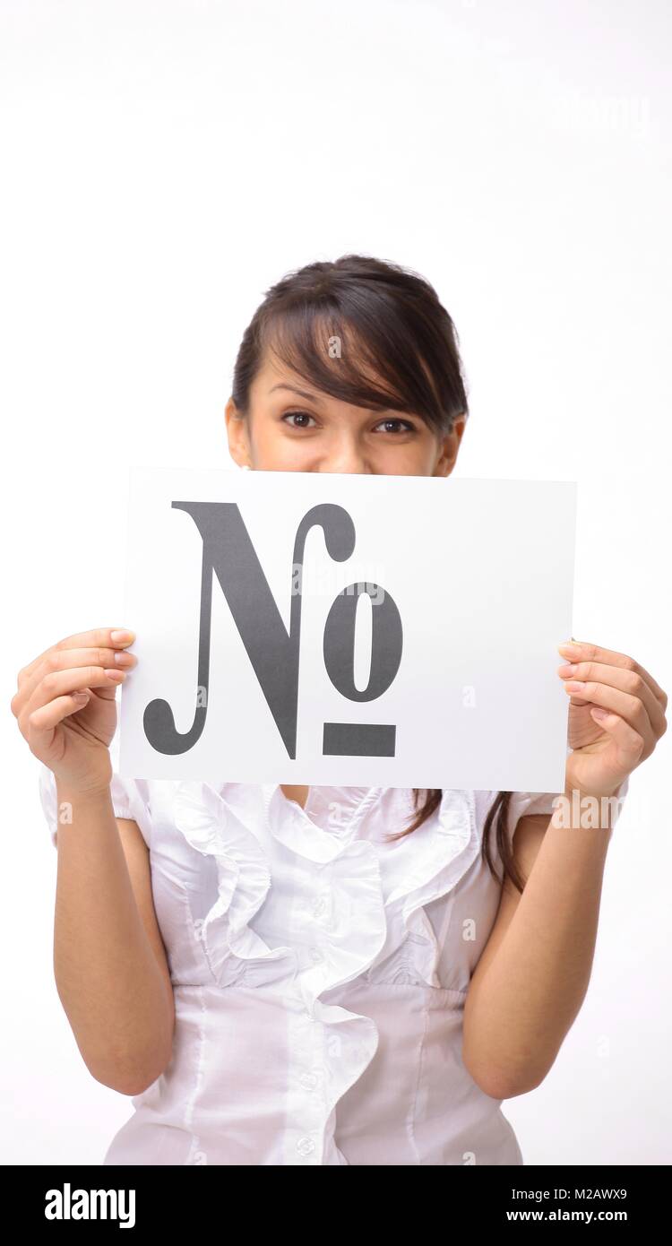 business woman showing poster with the word number Stock Photo - Alamy