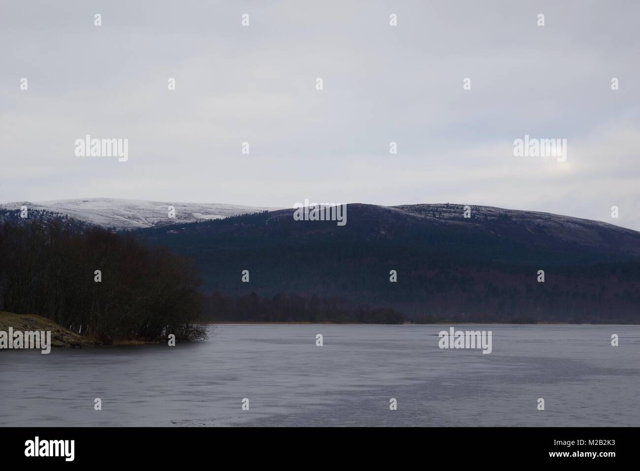 Frozen Surface of Loch Kinord, Muir of Dinnet NNR, Cairngorms, Scotland ...