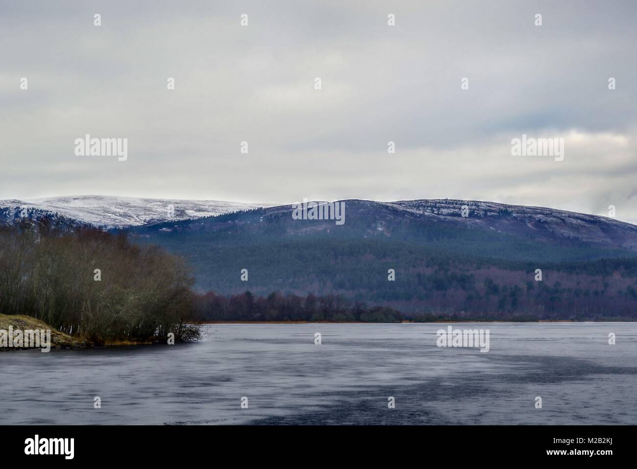 Frozen Surface of Loch Kinord, Muir of Dinnet NNR, Cairngorms, Scotland ...