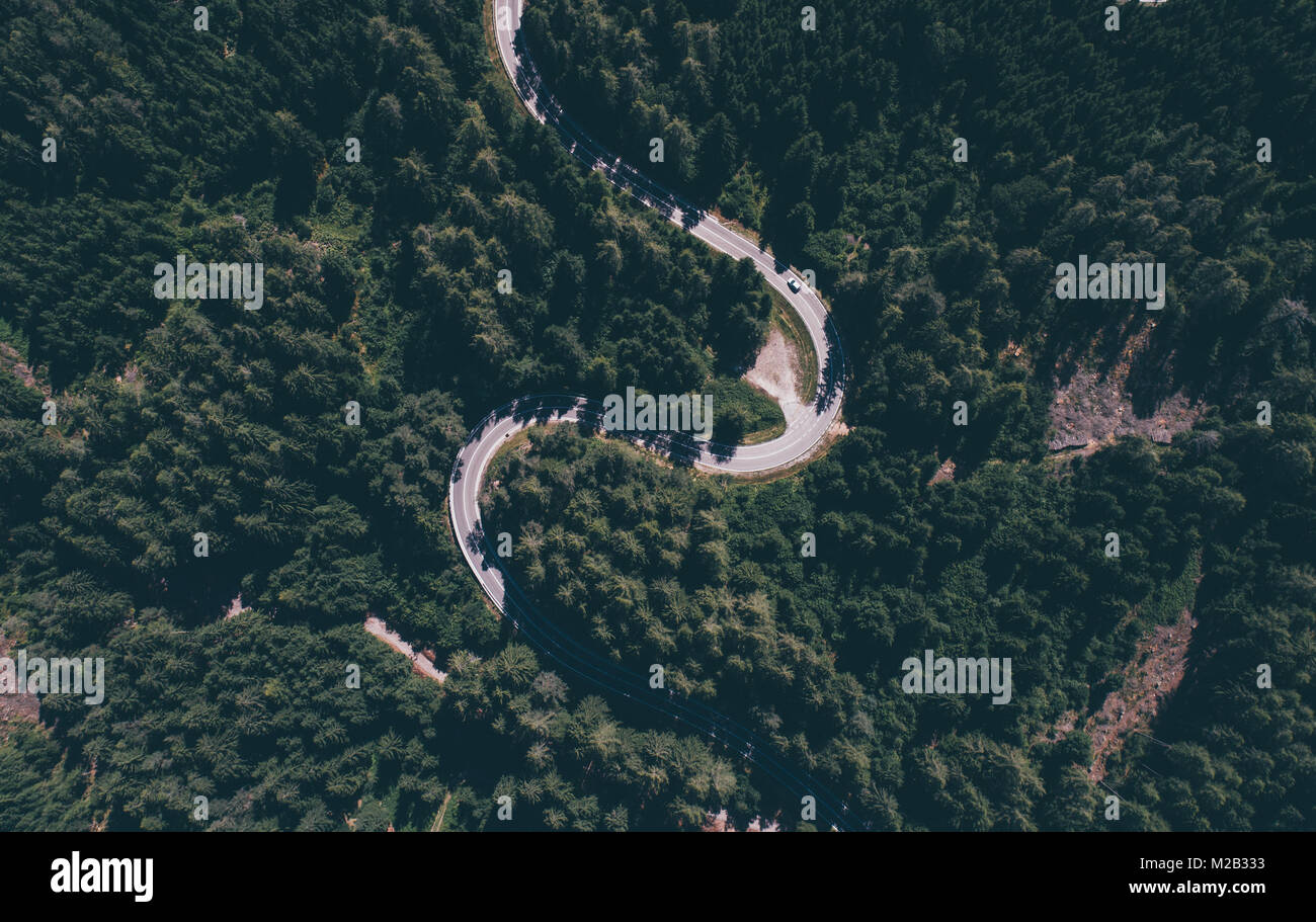 Aerial view of a curvy road Stock Photo - Alamy