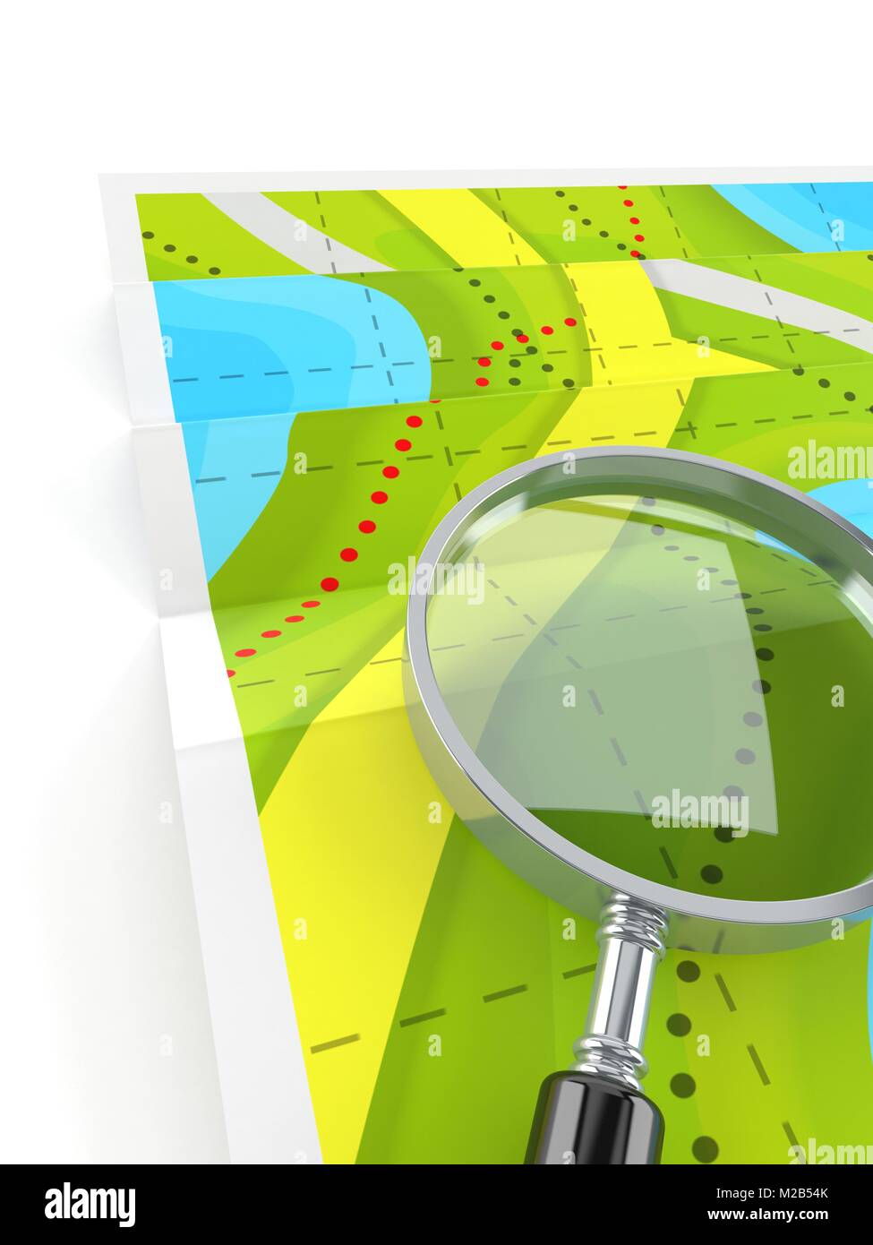 Map with magnifying glass isolated on white background Stock Photo - Alamy