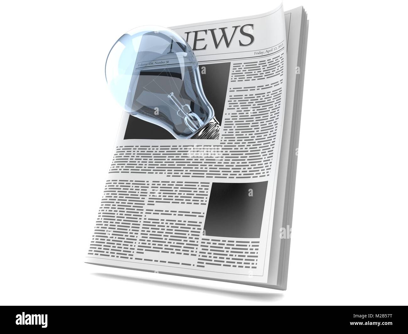 Newspaper with Light bulb isolated on white background Stock Photo - Alamy