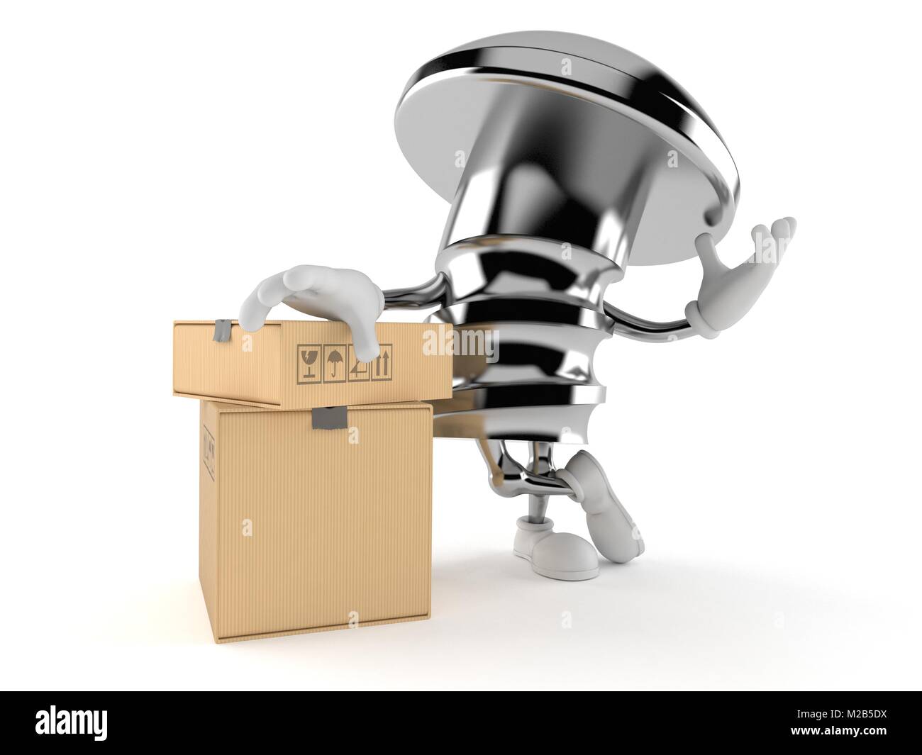 Bolt character with stack of boxes isolated on white background Stock ...