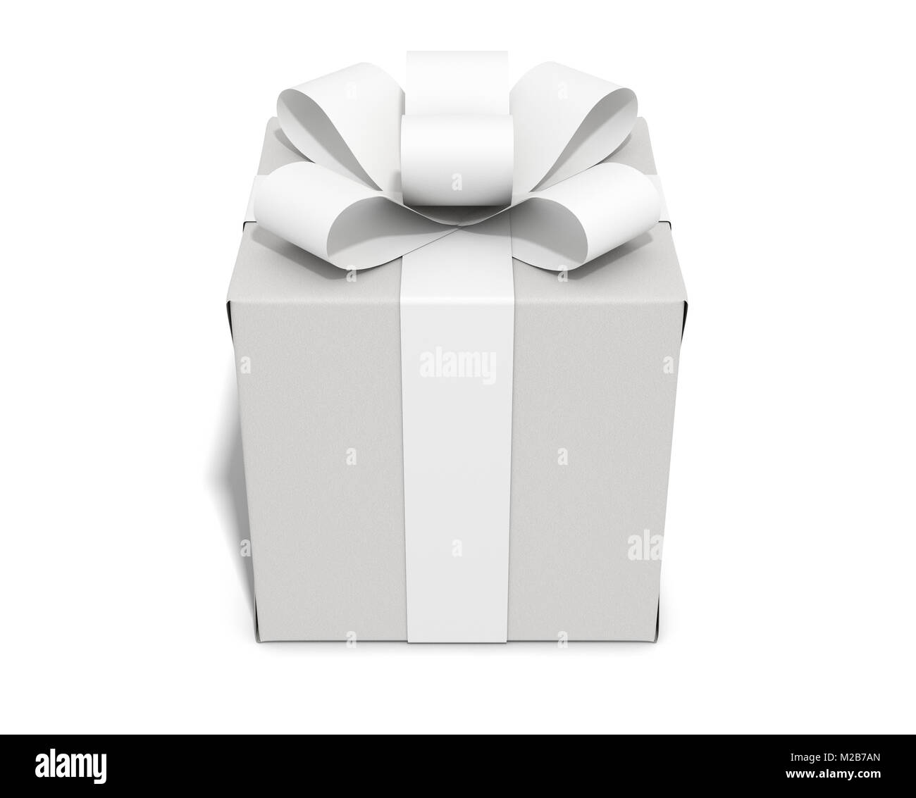 A cube shaped gift wrapped in white wrapping paper and bound with a ...