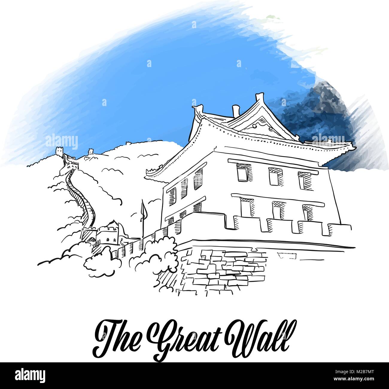 Great Wall Banner Sketch. Hand drawn outline illustration for print ...