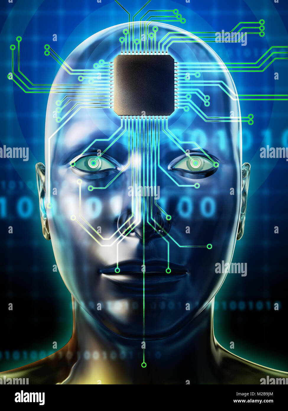 Human head with a microprocessor as brain. Digital illustration Stock ...