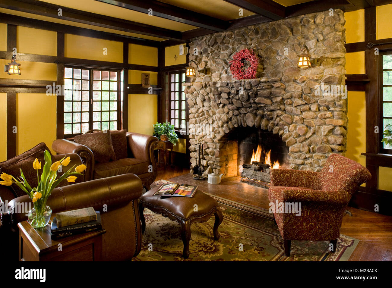 Living Room with Fireplace,Hilltop Manor,Hot Springs,Arkansas Stock ...