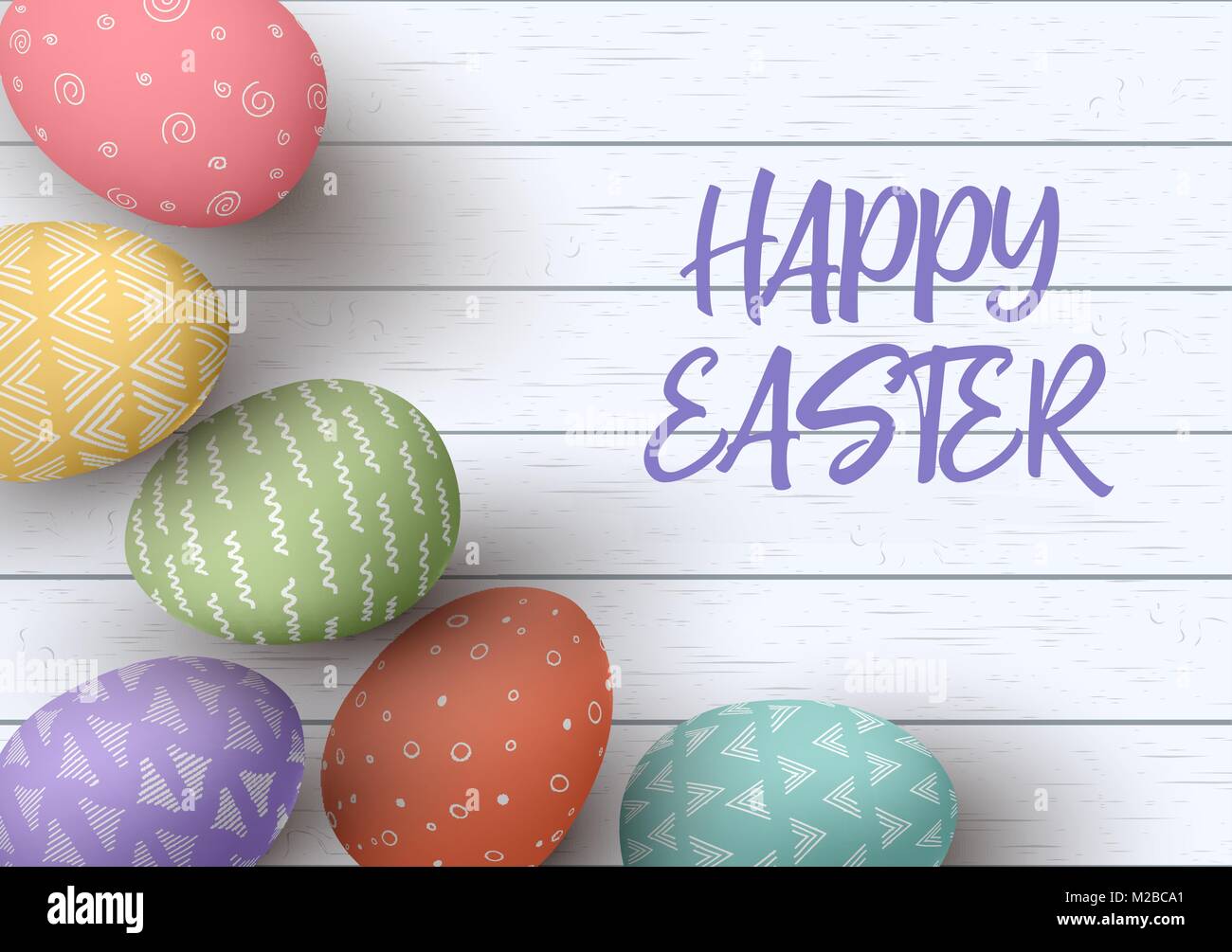 Happy Easter. Congratulatory easter white wooden background. Easter ...