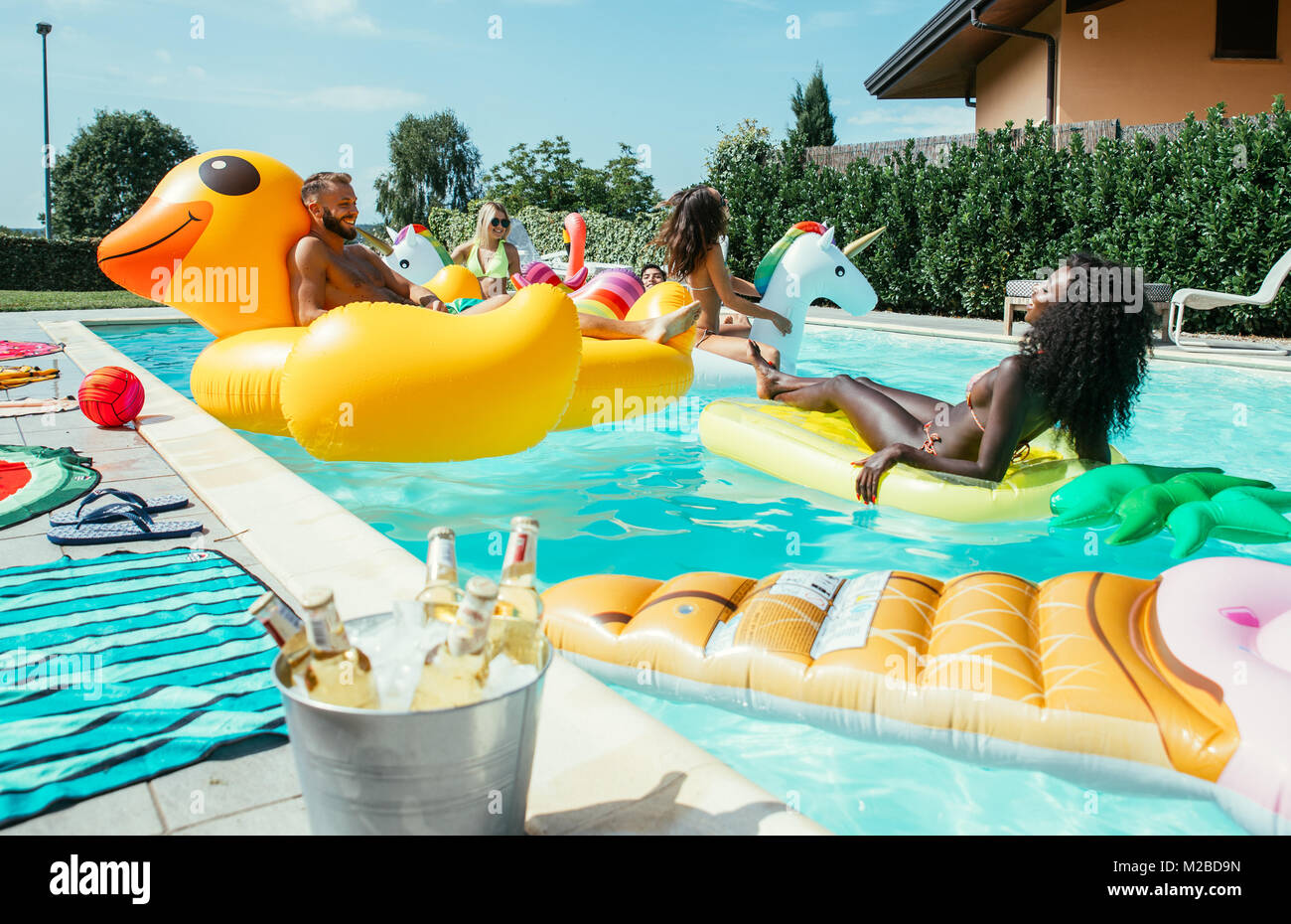 group of friends having fun in the swimming pool Stock Photo - Alamy