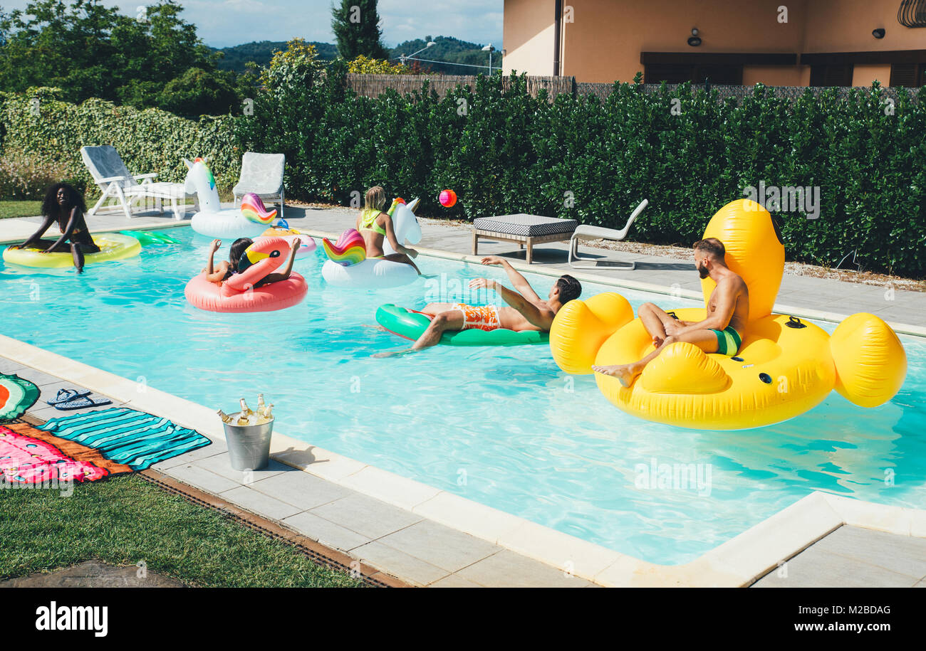 group of friends having fun in the swimming pool Stock Photo - Alamy