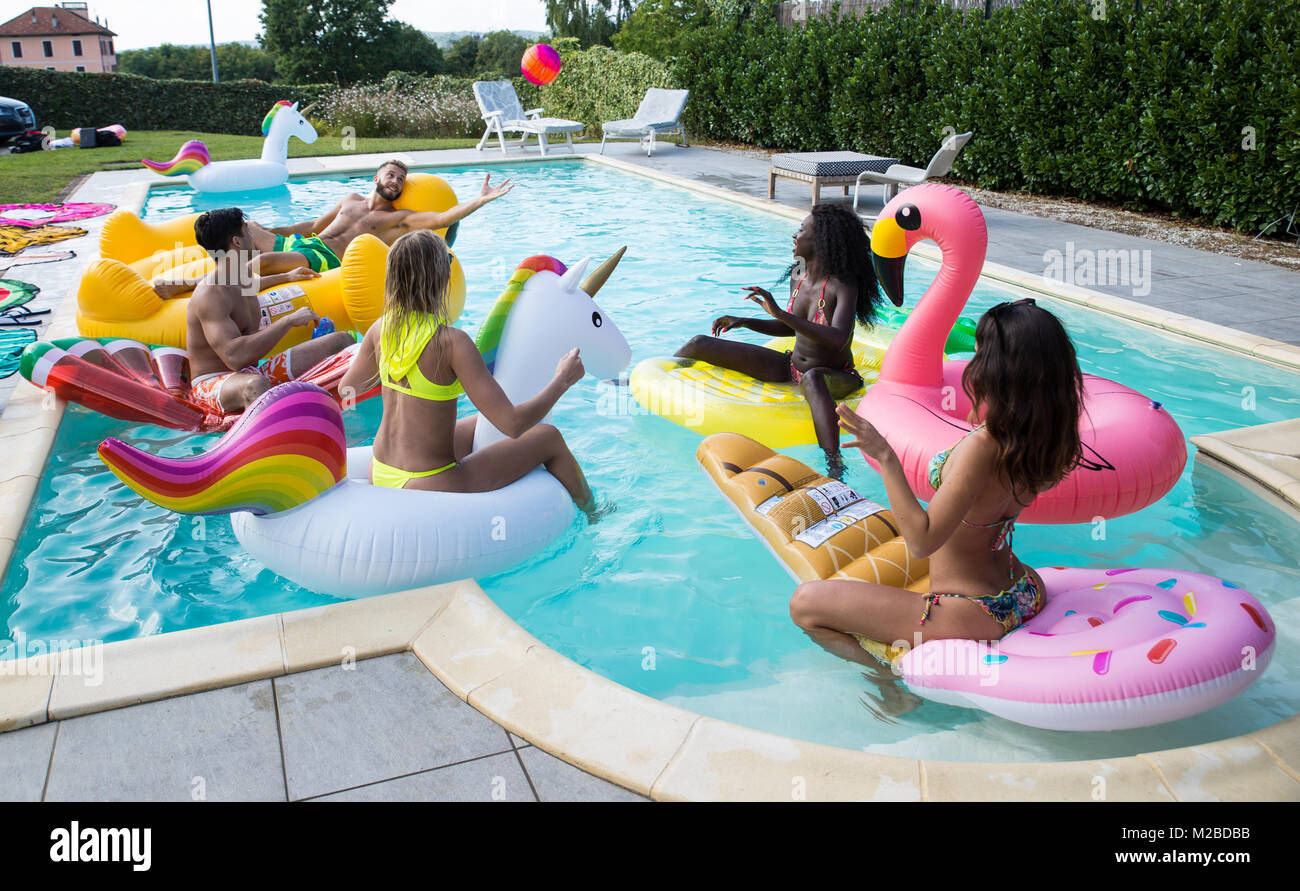 group of friends having fun in the swimming pool Stock Photo - Alamy